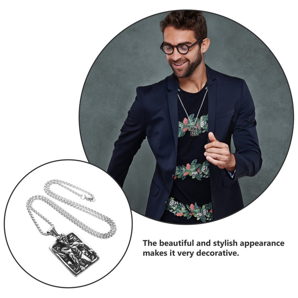 Demon Horns Mask Necklace Satanic Jewelry Baphomet Card Chain for Men ...