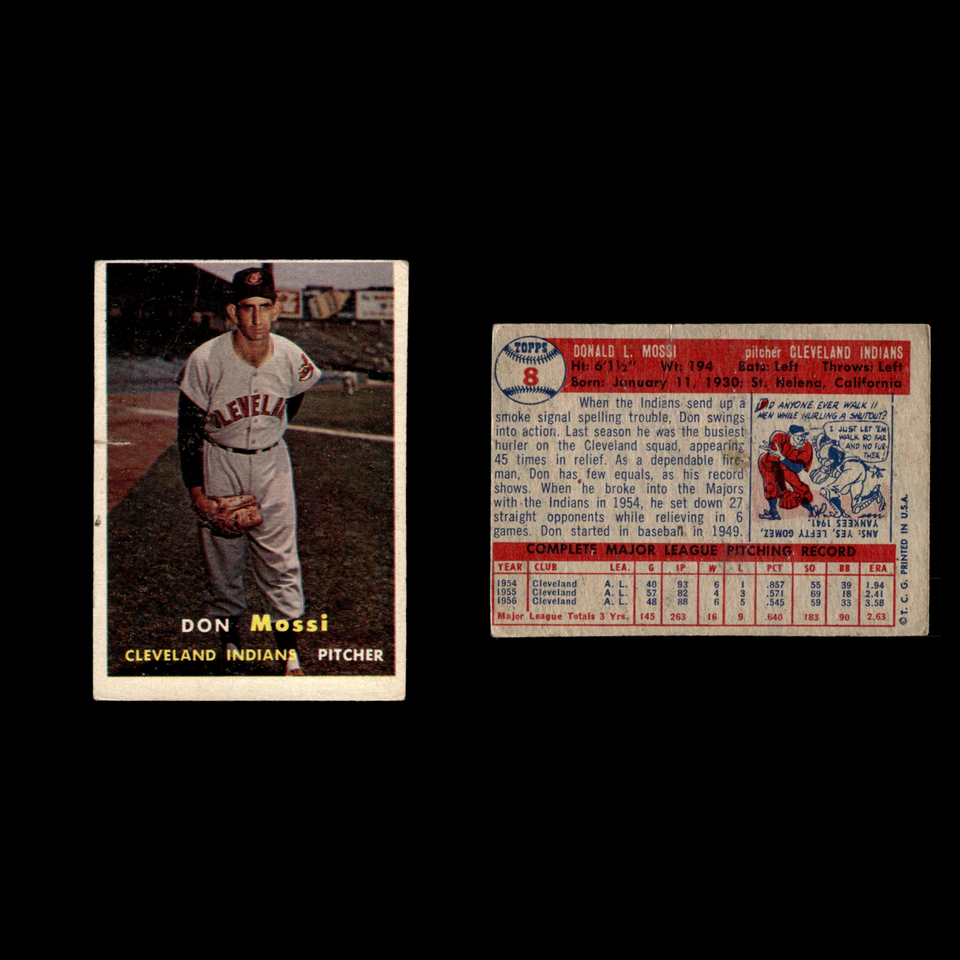 Don Mossi #8 1957 Topps (crease) Cleveland Indians Baseball Card MLB VG ...