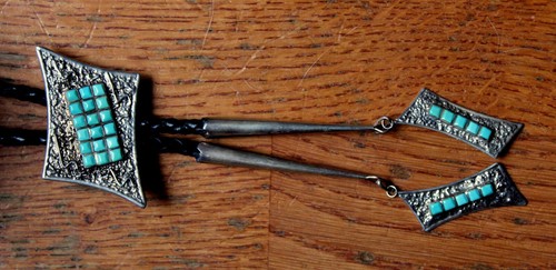 Old Navajo Handmade Sterling Silver & Turquoise Stones Bolo Tie ...