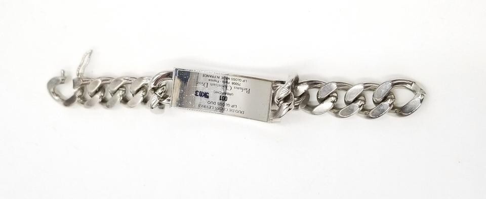 Dior Logo Silver Curb Chain Lip Gloss Locket 7.5" Bracelet 7.5"L x 1"W ...