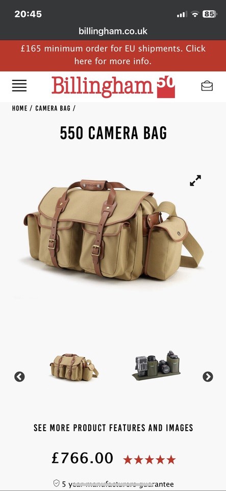 Billingham 550 Khaki Canvas / Tan Leather Camera Bag | eBay UK