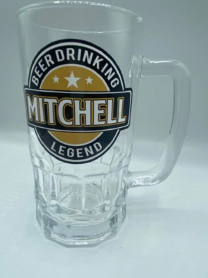 Mitchell Beer Drinking Legend Glass Beer Mug Stein 500ml Fathers Day ...