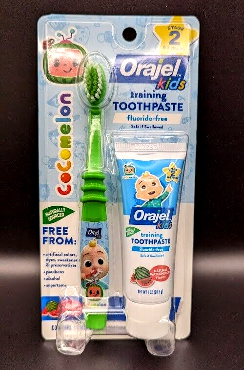 Orajel Kids Training Toothpaste & Brush Stage 2 Flouride Free Green Exp ...