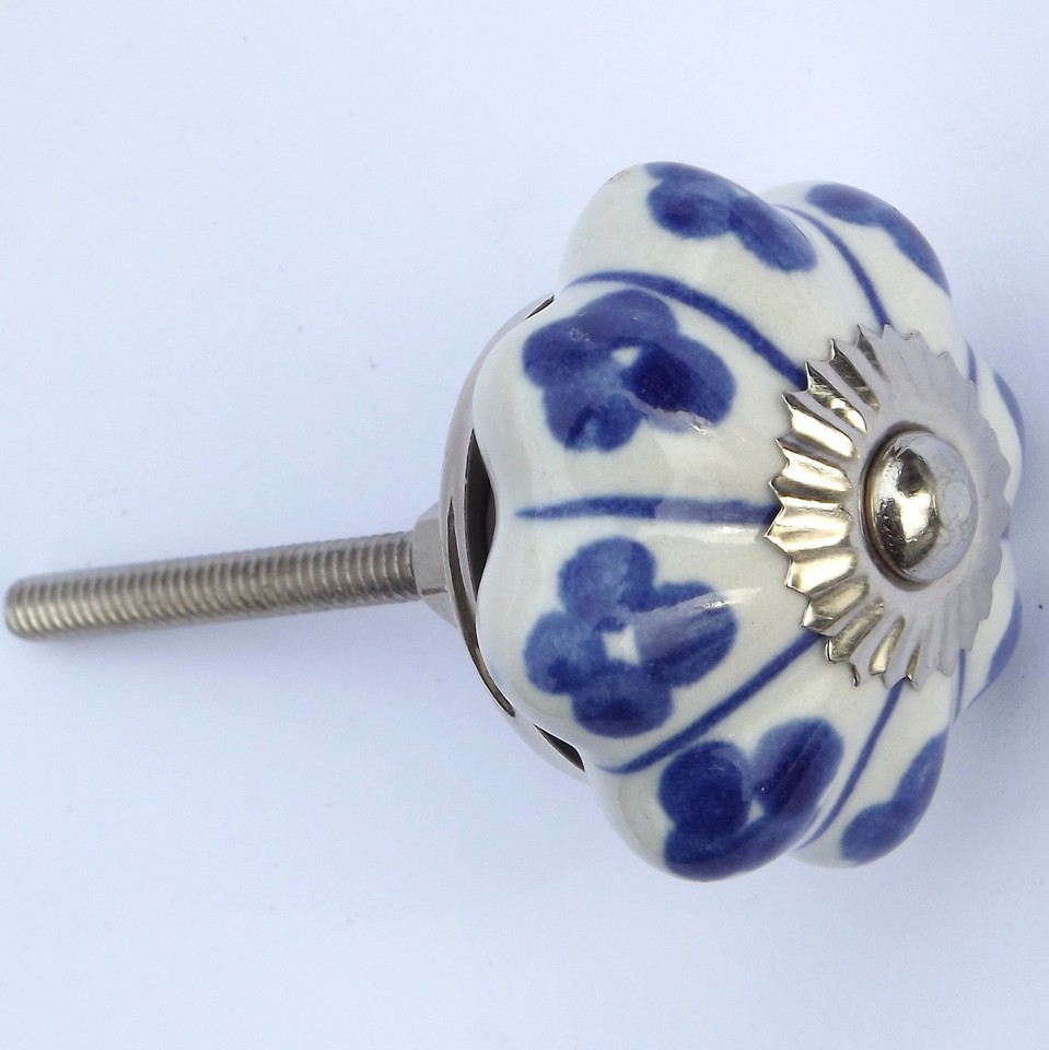 Blue White Ceramic Porcelain Door Knob Handle Drawer cupboard pull ...