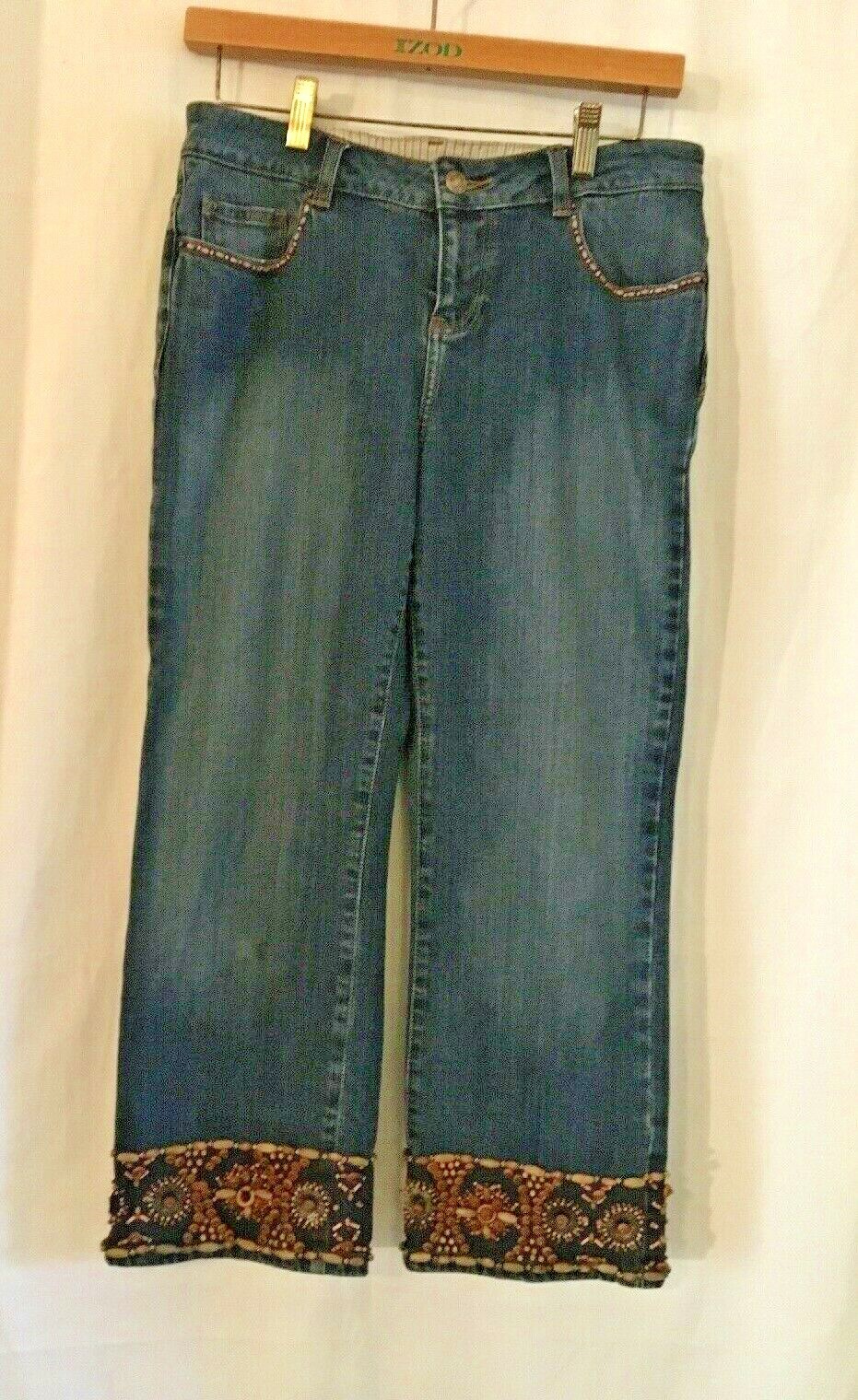 E by ECI Capri Jeans Size 6 ~ Beaded Embroided Cuffs and pockets | eBay