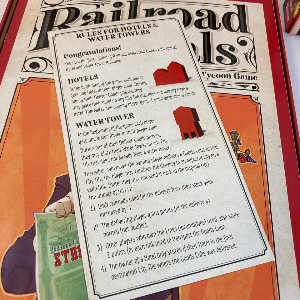 RAILROAD RIVALS BOARD GAME +ROBBER BARON EXPANSION +HOTEL+WATER TOWER ...