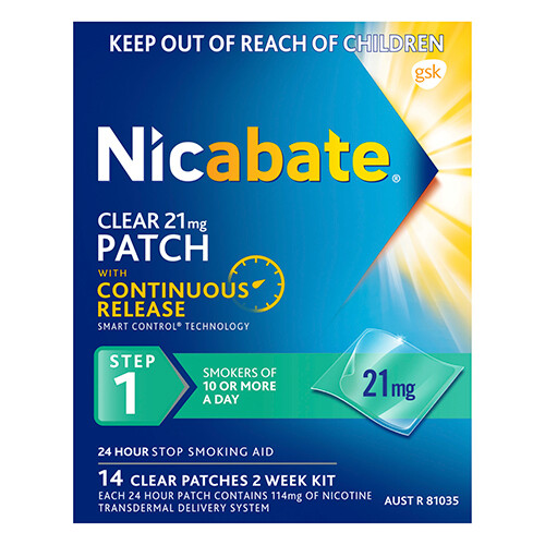 Nicabate Clear Patch Quit Smoking Step 1 21mg 14 Patches - Stop Smoking ...