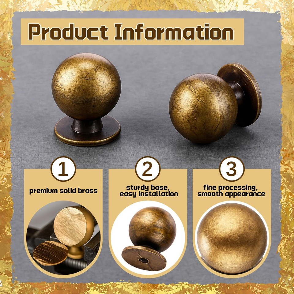 24 Pack 1 Inch Diameter Round Solid Vintage Antique Brass Cabinet Knobs ...