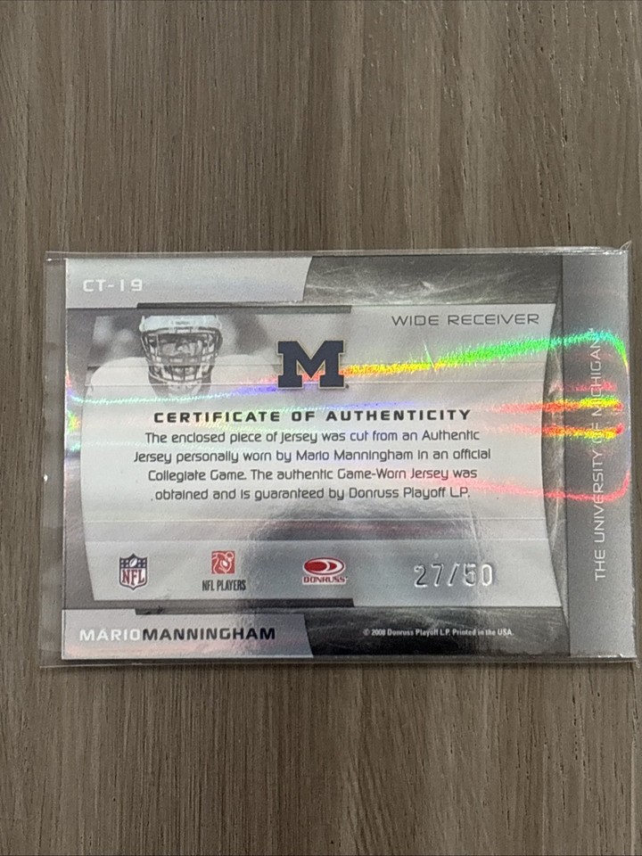 2008 Donruss Elite Mario Manningham 3 Color Game Worn Patch /50 ...