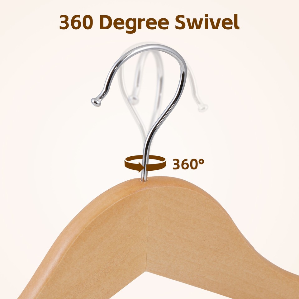 50Pack Natural Wood Clothes Hangers Durable Wooden Hangers with 360 ...