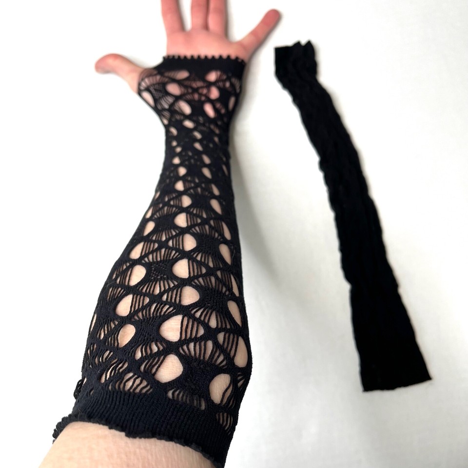 Black Fishnet Arm Warmers Cyber Goth Fingerless Gloves Cut Out Rave ...