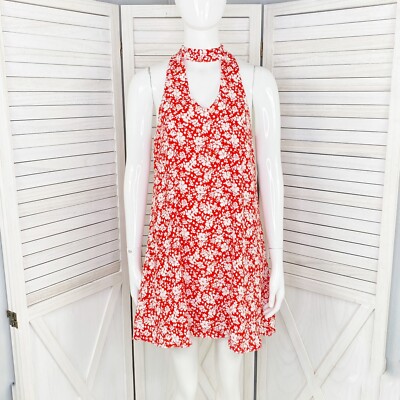 Lulus Lean Close Floral Mini Dress Red White XS Halter Neck Swing ...