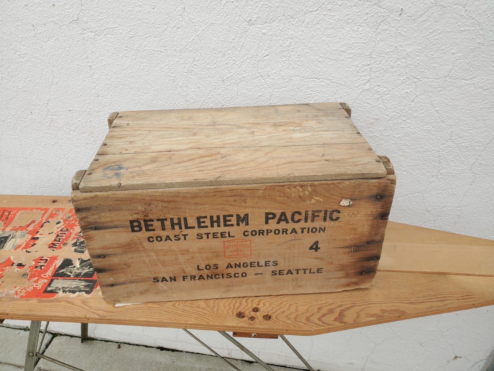 Vintage wood bolt crate Bethlehem Pacific steel L.A. San Fransisco ...