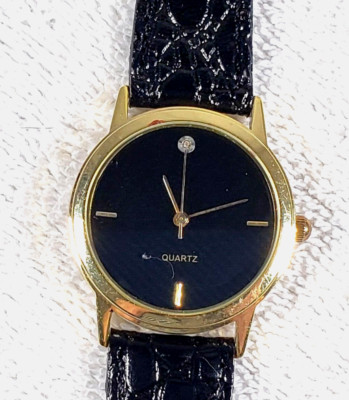 Women's Genuine Diamond Quartz Watch Black Leather Band #261 | eBay