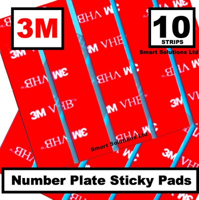 10 x 3M NUMBER PLATE DOUBLE SIDED STICKY Pads Strips TAPE STRONG VERY ...