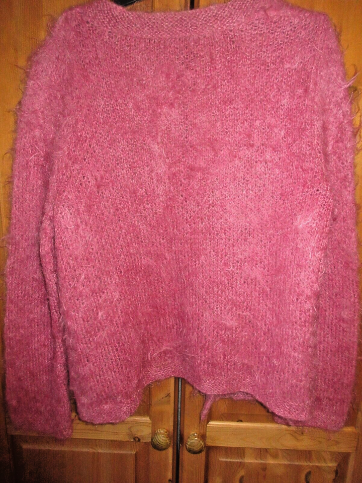 1980'S RETRO HAND KNITTED RASPBERRY RED MOHAIR BLEND CARDIGAN 16 / 18 ...