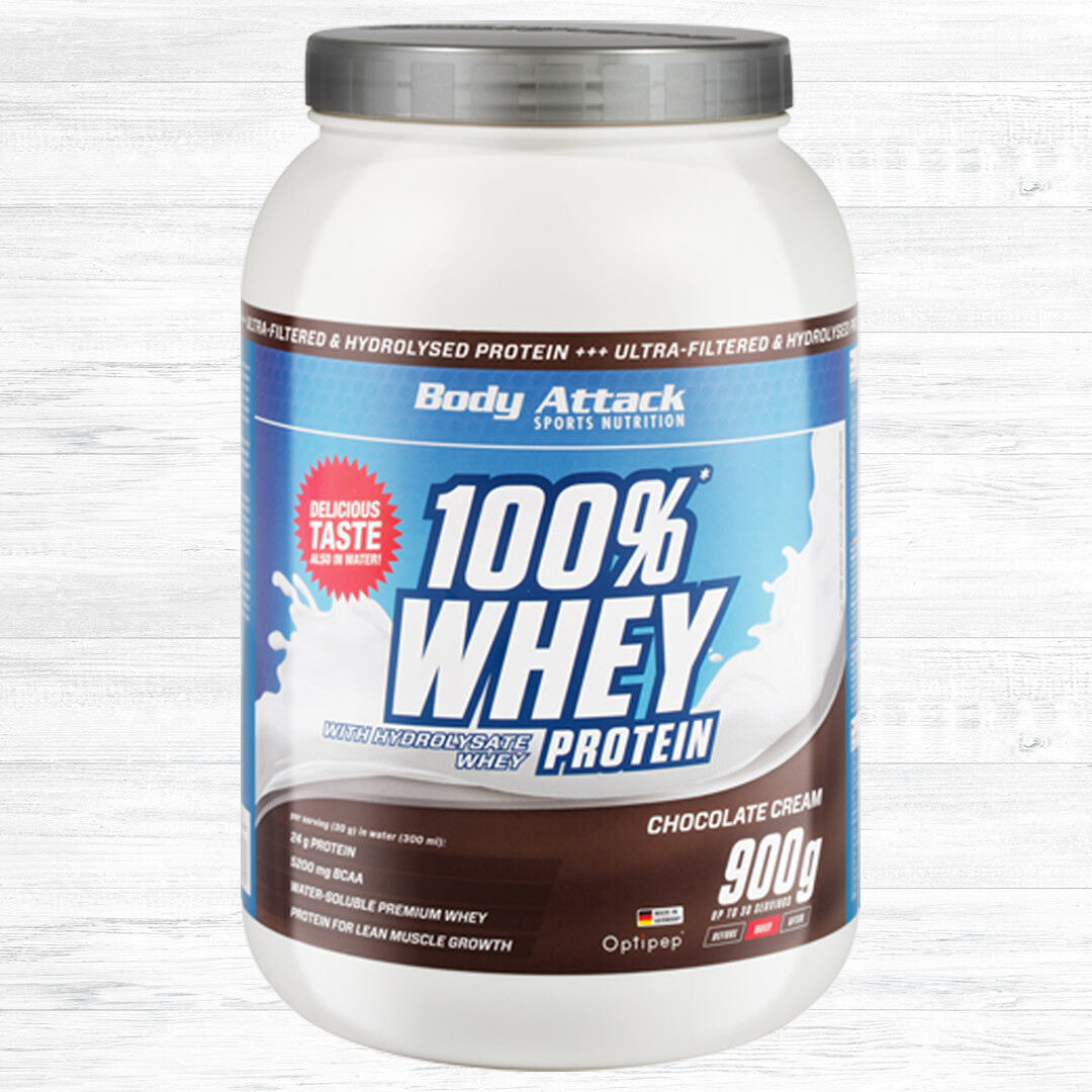 Body Attack 100% Whey Protein 900g Dose 33,32 €/kg mit BCAA Glutenfrei ...