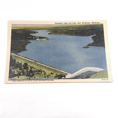 Oklahoma -Greenleaf Dam & Lake Muskogee- Bird's Eye View Postcard c1950 ...