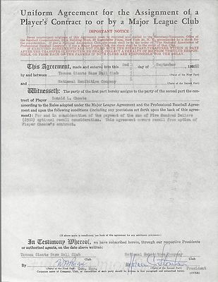 Donald Choate Original 1960 Baseball Uniform Contract Agreement | eBay