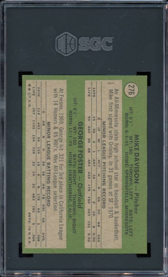 1971 Topps #276 Mike Davison/George Foster RC/Rookie Giants SGC 6.5 EX ...