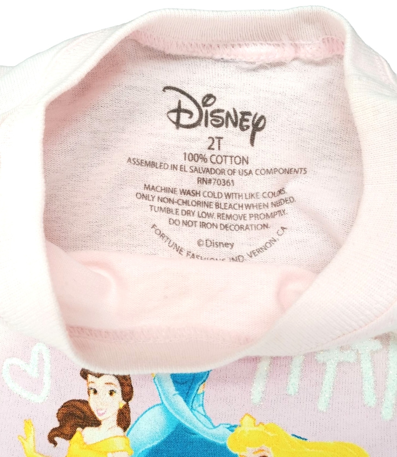 Disney Princess Shirt Girl's 2T Toddler Pink Belle Cinderella Sleeping ...