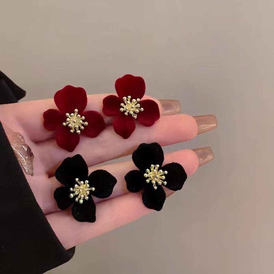 Flower Sweet Solid Color Flower Earrings Flocking Velvet Flower ...