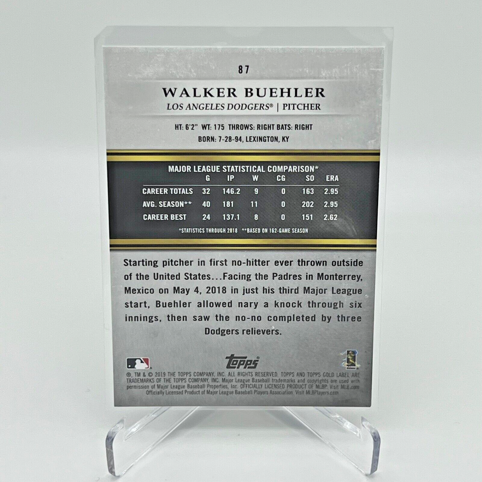 2019 TOPPS GOLD LABEL WALKER BUEHLER #87 CLASS 3 BLUE #/50 LOS ANGELES ...