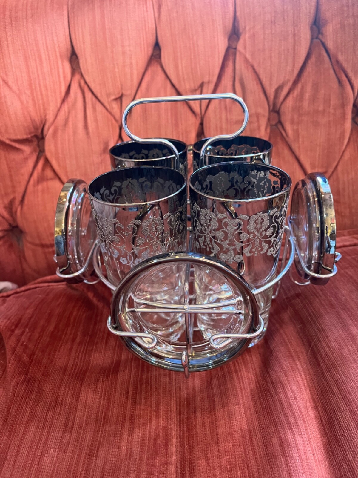 Set of Four Vitreon Queens Lusterware Silver Shield Glasses Coasters ...