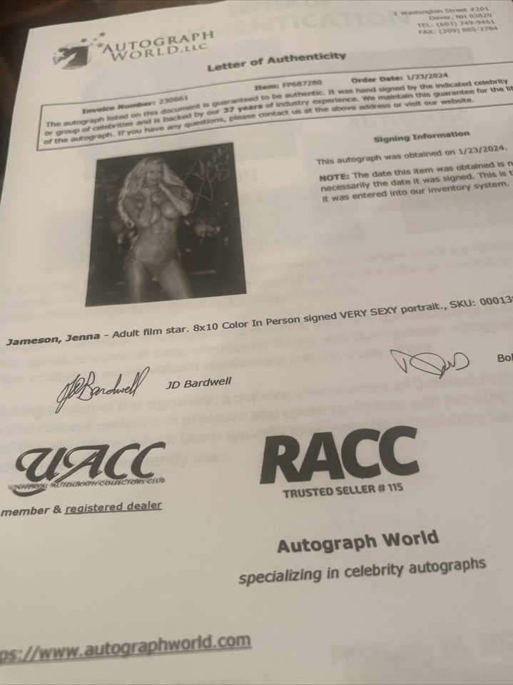 Jenna Jameson Adult Film Star Signed Autograph 8x10 Photo COA Authentix Pro | eBay