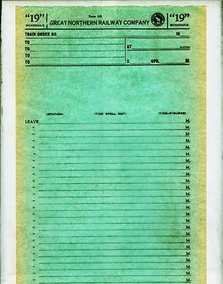 GREAT NORTHERN RAILWAY BLANK TRAIN ORDERS (8) LONG FORM 19 SCHEDULE ...