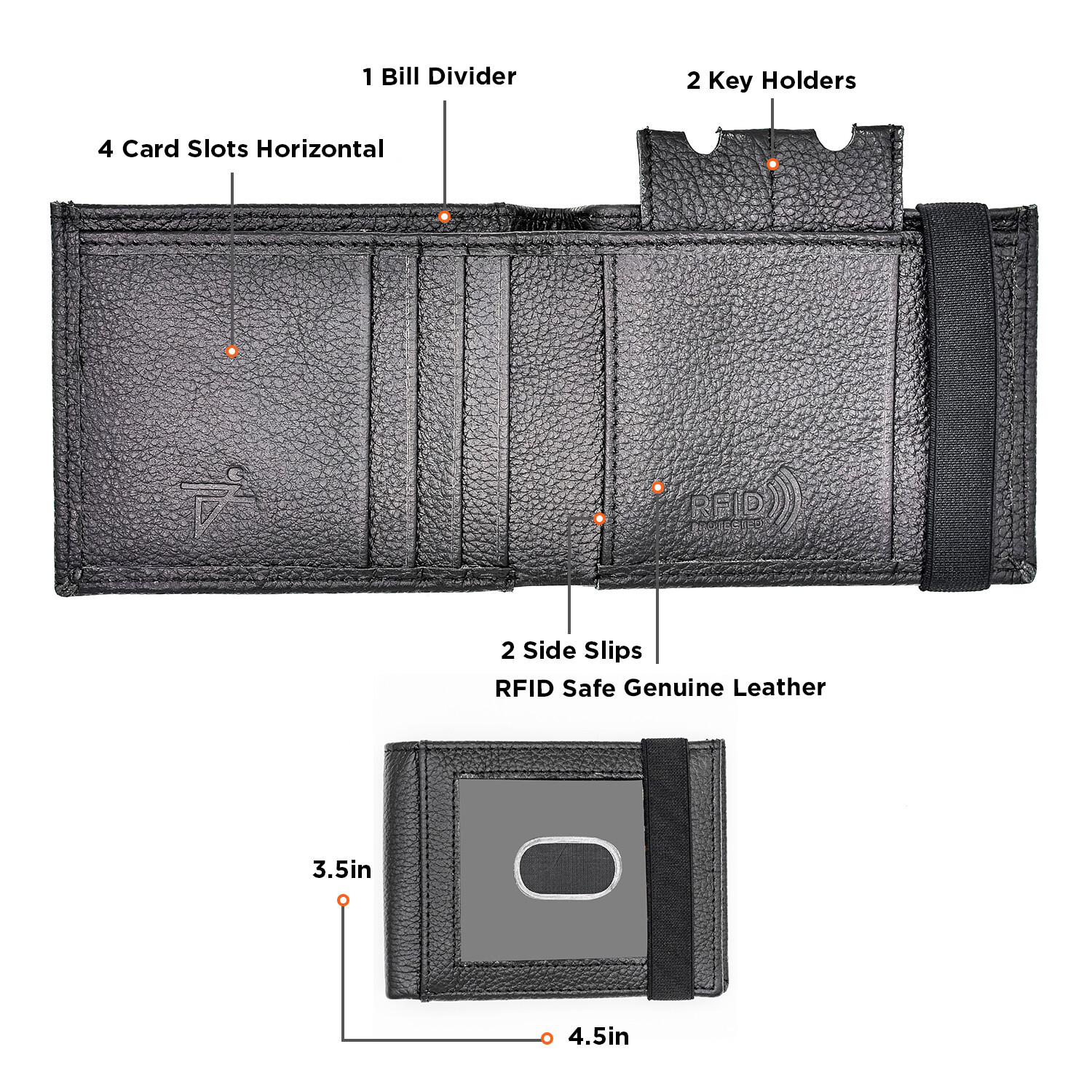 RFID Safe Leather Bifold Wallet for Men with Elastic Closer Card Case ...