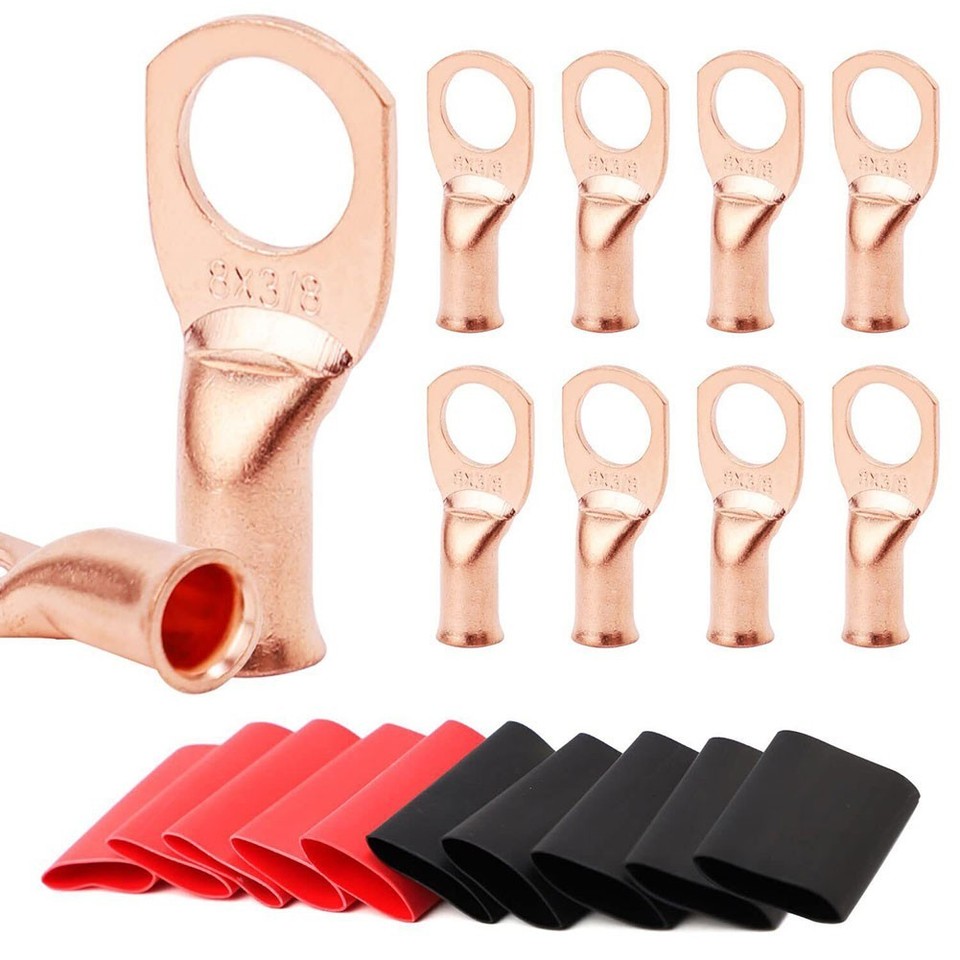Set of 10 Copper Lug Terminal Blocks 38 Inch with Heat Shrink Tubing ...