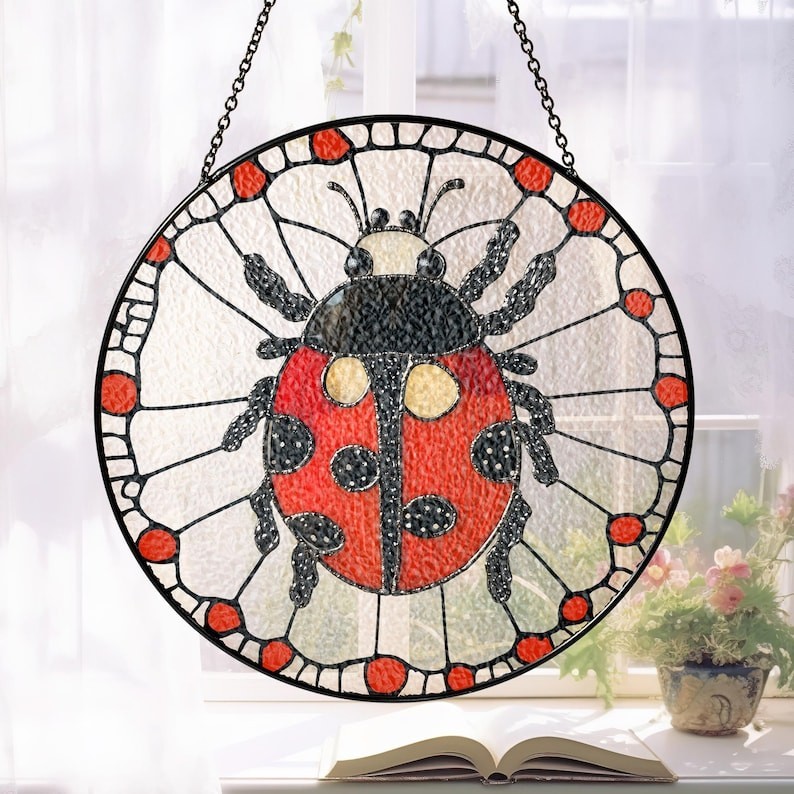 Ladybug Stained Glass Suncatcher, Lady Bug Art Light Catcher, Window ...
