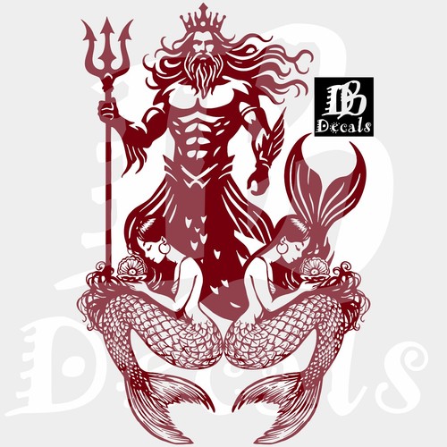 Poseidon Merman Mermaid King Boat Greek god Fantasy Car Truck Vinyl ...