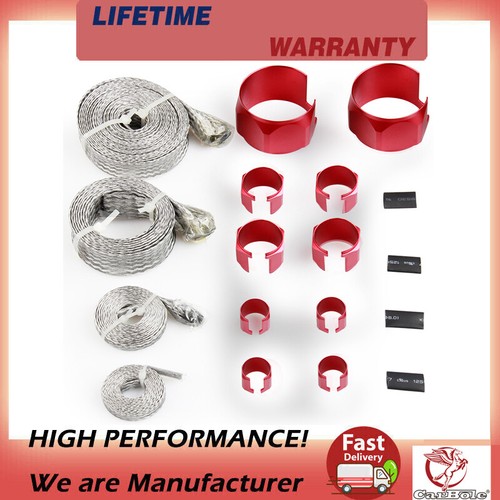 Braid Steel Braided Radiator Heater Hose Kit Line Wire Cover Sleeve Red ...