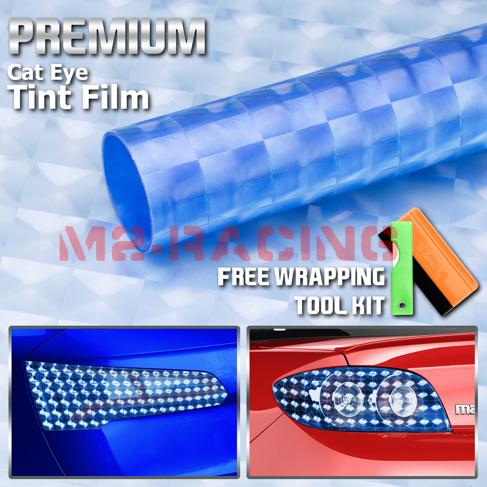 12"x36" Cateye Style Light Blue Tint Headlight Taillight Fog Light ...