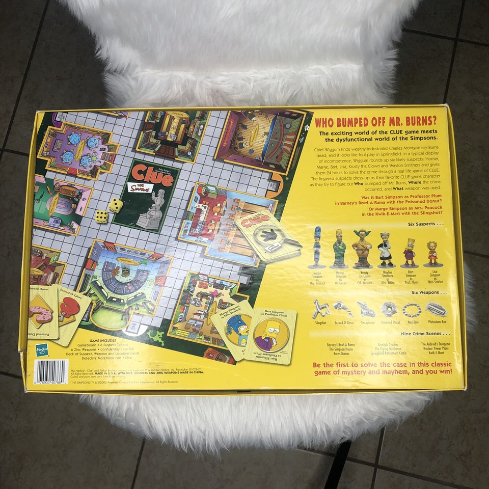 The Simpsons CLUE 2nd Edition Board Game Complete Mystery Bart Family ...