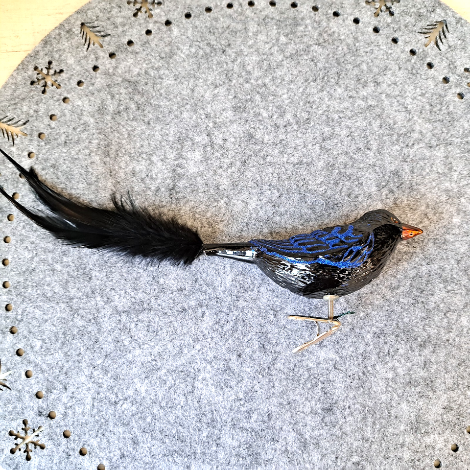 OWC Glass Clip On Black Bird Real Feathers Christmas Ornament | eBay