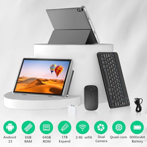 10 inch Android 13 Tablet, 6GB RAM 64GB ROM 1TB Expand, 2 in 1 Tablets ...