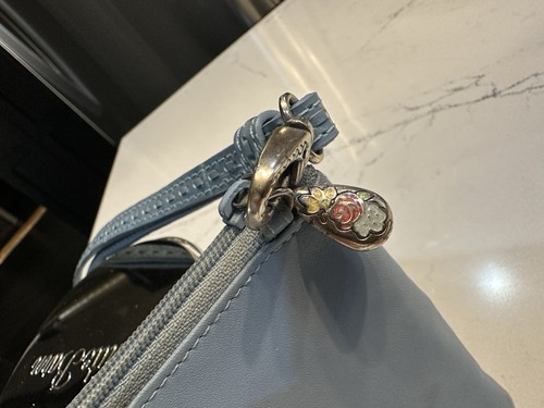 ADORABLE BRIGHTON SMALL Triple Zipper Lt Blue Leather Handbag Crossbody ...