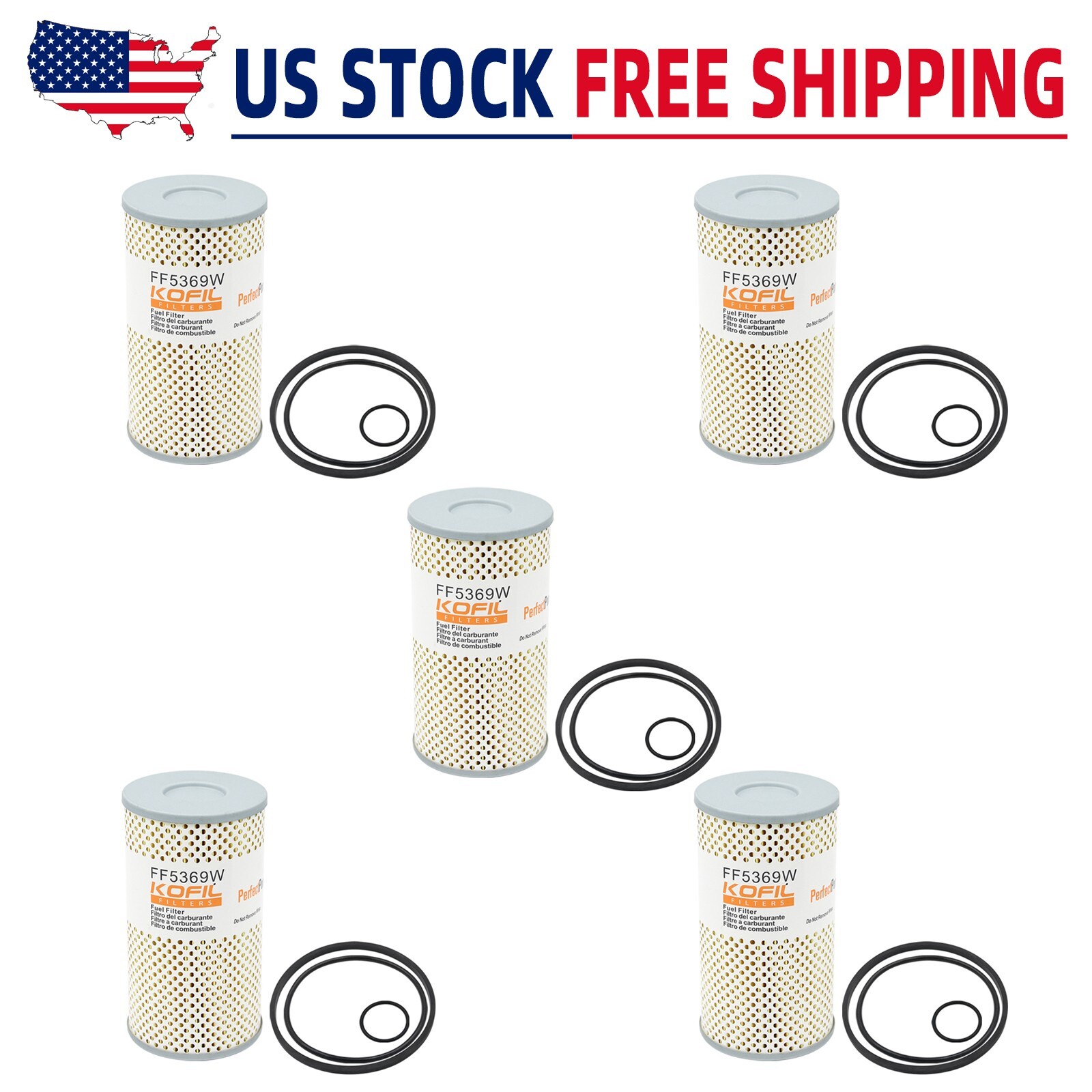 Set (5)-FF5369W Fleetguard Fuel Filter Cummins Detroit Diesel ...