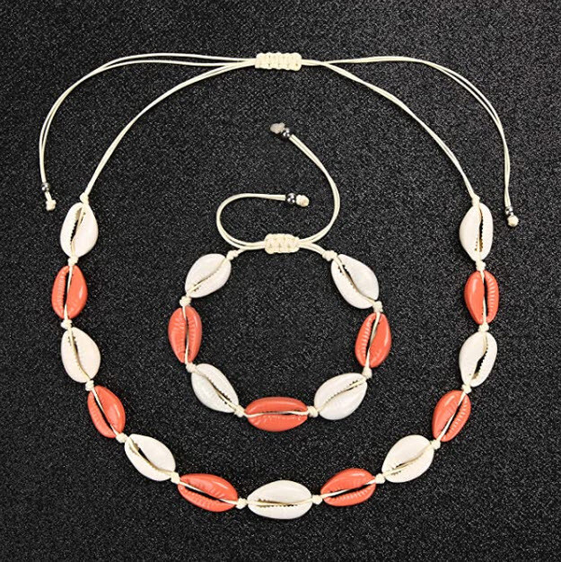 Shell Necklace Choker and Shell Bracelet - Orange and Cream Gifts for ...