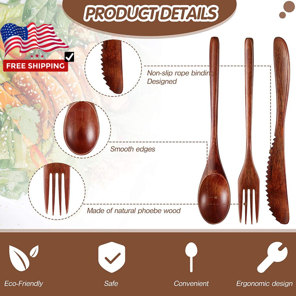 24pcs Wooden Dinner Utensil Set Wooden Spoon Wooden Kitchen Tableware ...