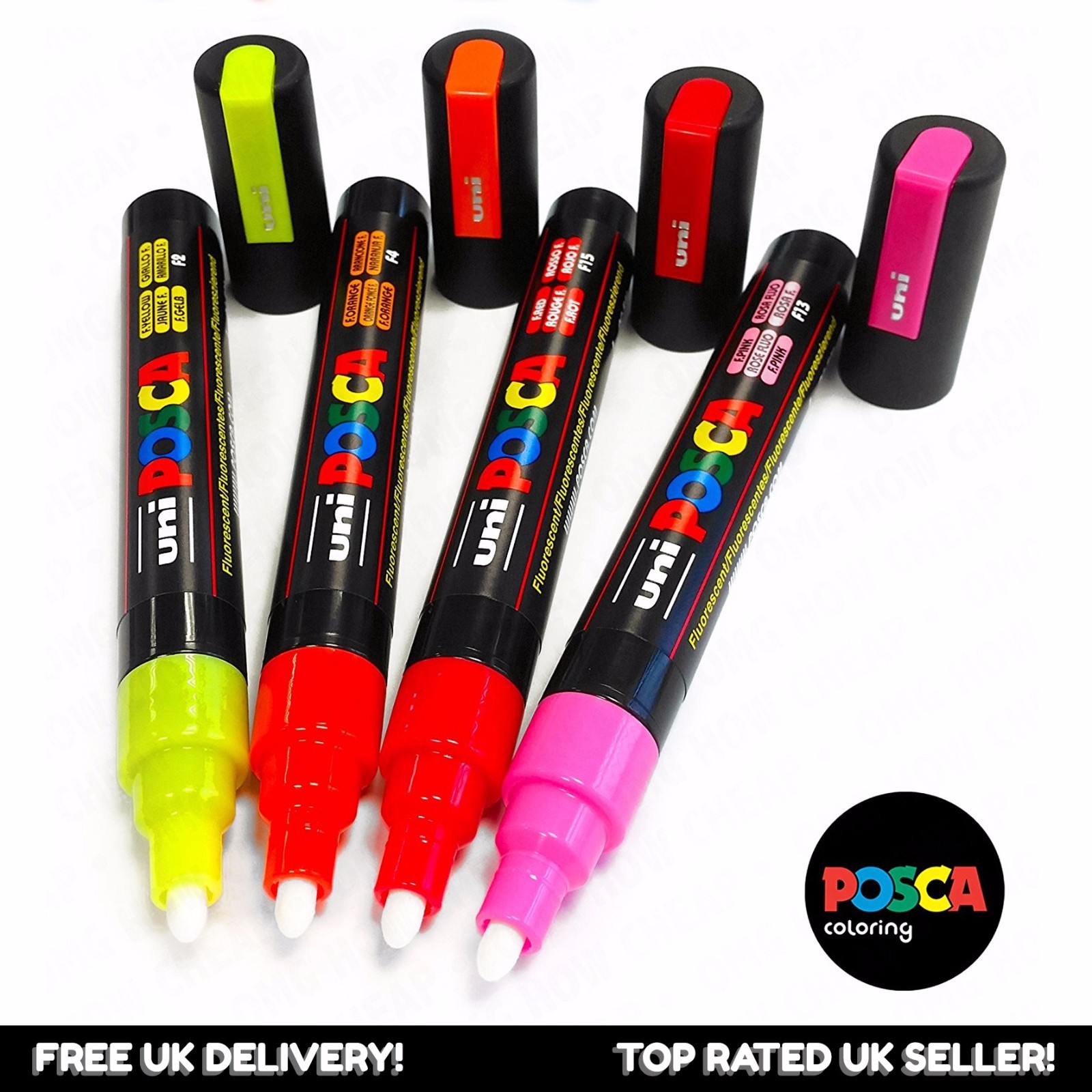 Uni Posca PC-5M Paint Marker Pens - Fluorescent Set of 4 - in Wallet | eBay