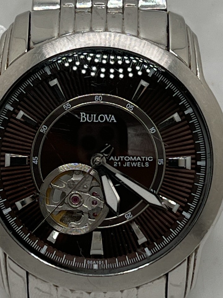 BULOVA 21 JEWELS STAINLESS OPEN HEART MECHANICAL AUTOMATIC BACK ...