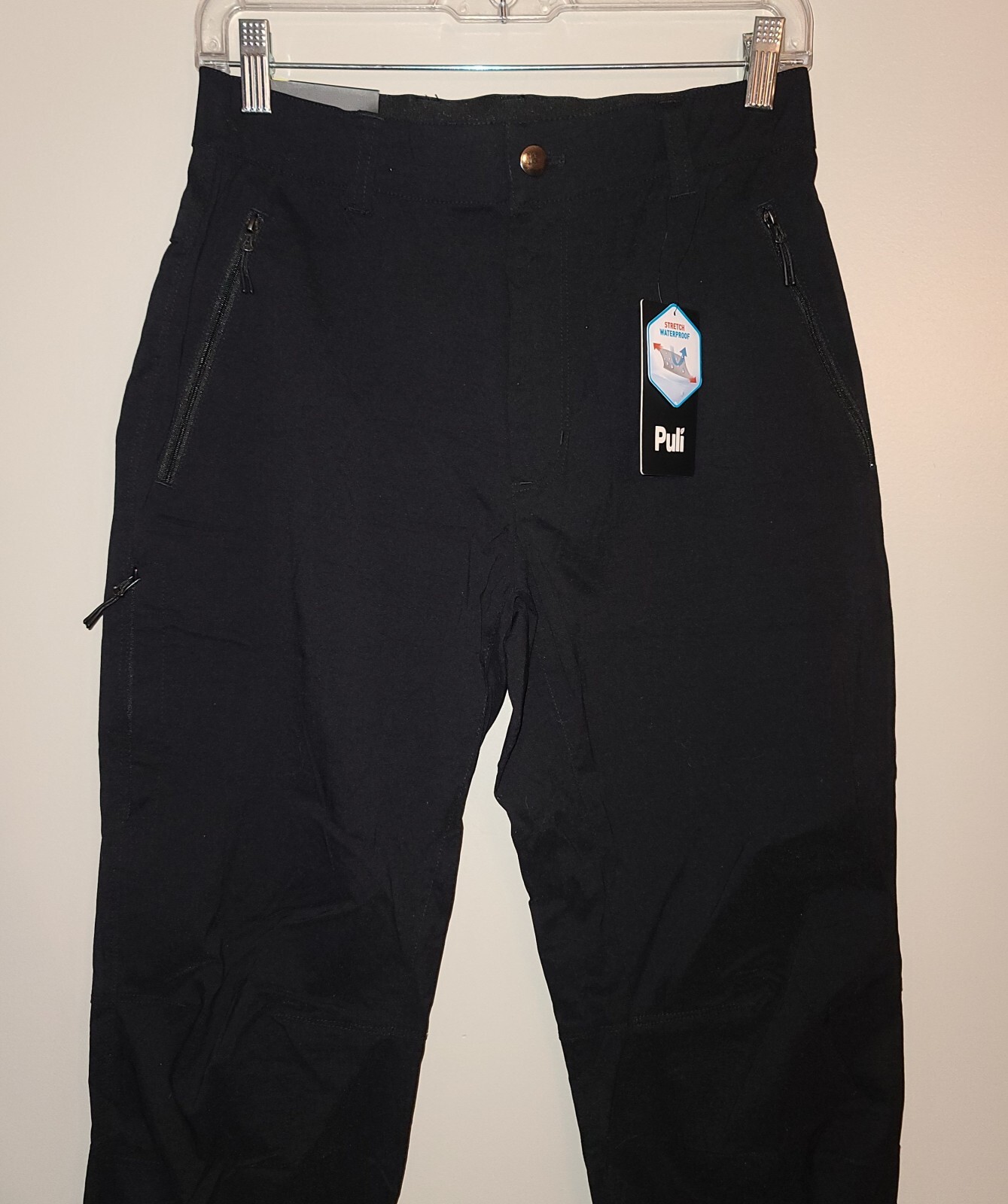 PULI Mens Black Hiking Slim Fit Zipper Pockets Stretch Waterproof Pants ...