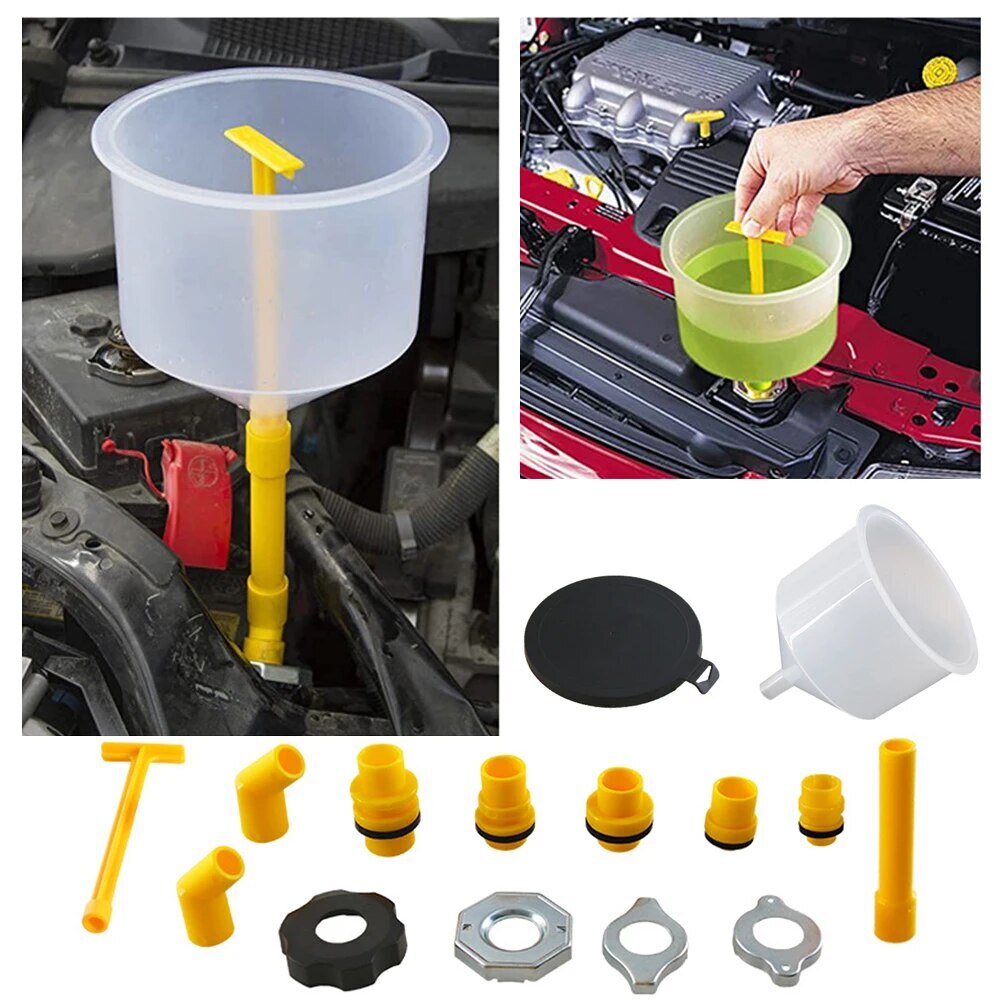 Spill Proof Radiator Coolant Filling Funnel Kit 15-pcs Cooling System ...
