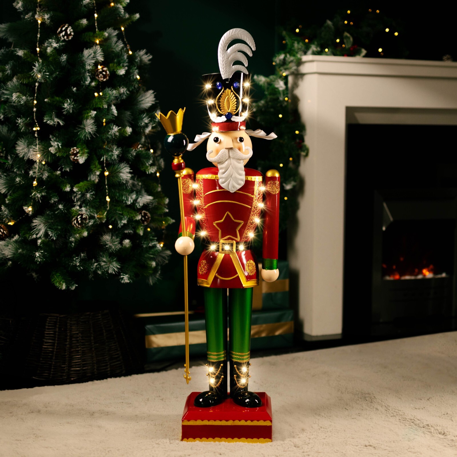 Christmas Large Metal Nutcracker Red & Green 119cm Standing Light Up ...