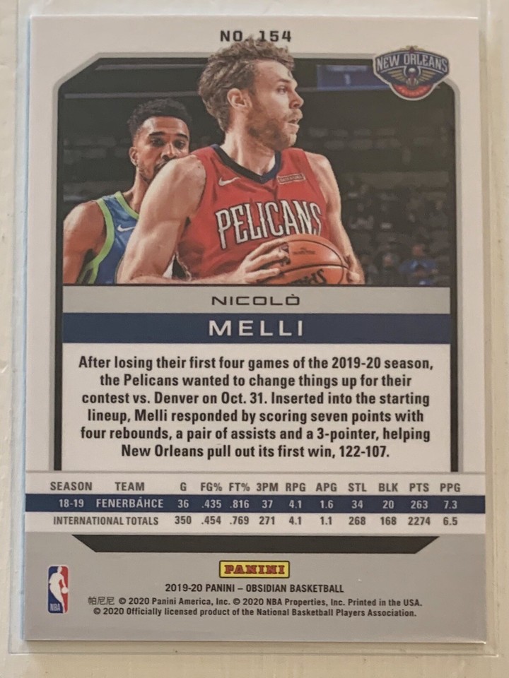 2019-20 Obsidian FOTL Nicolo Melli Base Card RC Rookie Card NO Pelicans ...
