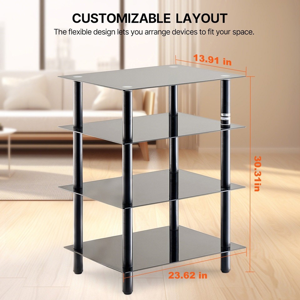 Uimoso 4-Tier AV Media Stand Strengthened Tempered Glass Audio/Video ...
